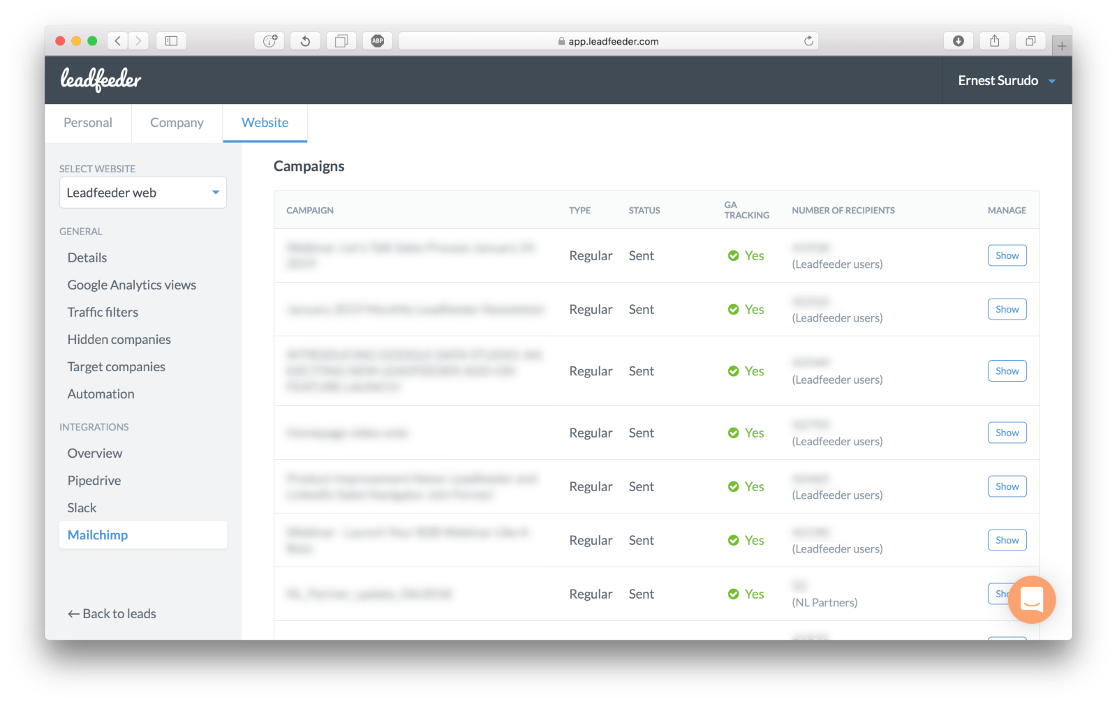 Mailchimp Integration | Leadfeeder